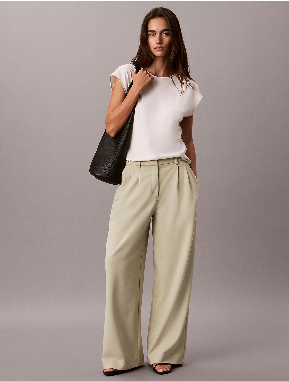 CALVIN KLEIN Calvin Klein Stretch Crepe Wide Leg Trousers